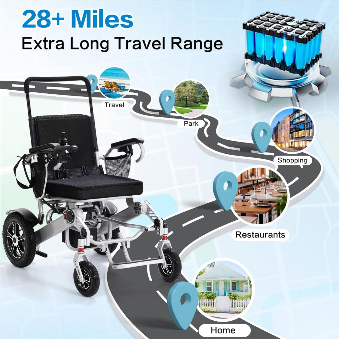 28 Miles+ Long Travel Range, Electric Wheelchair for Adults Lightweight ...